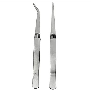 AXLIZER Cross Lock Tweezer 2PCS 125 mm / 4.9 inch Stainless Steel Bent and Straight Tip Cross-Locking Tweezers for Jewelry Making Repair