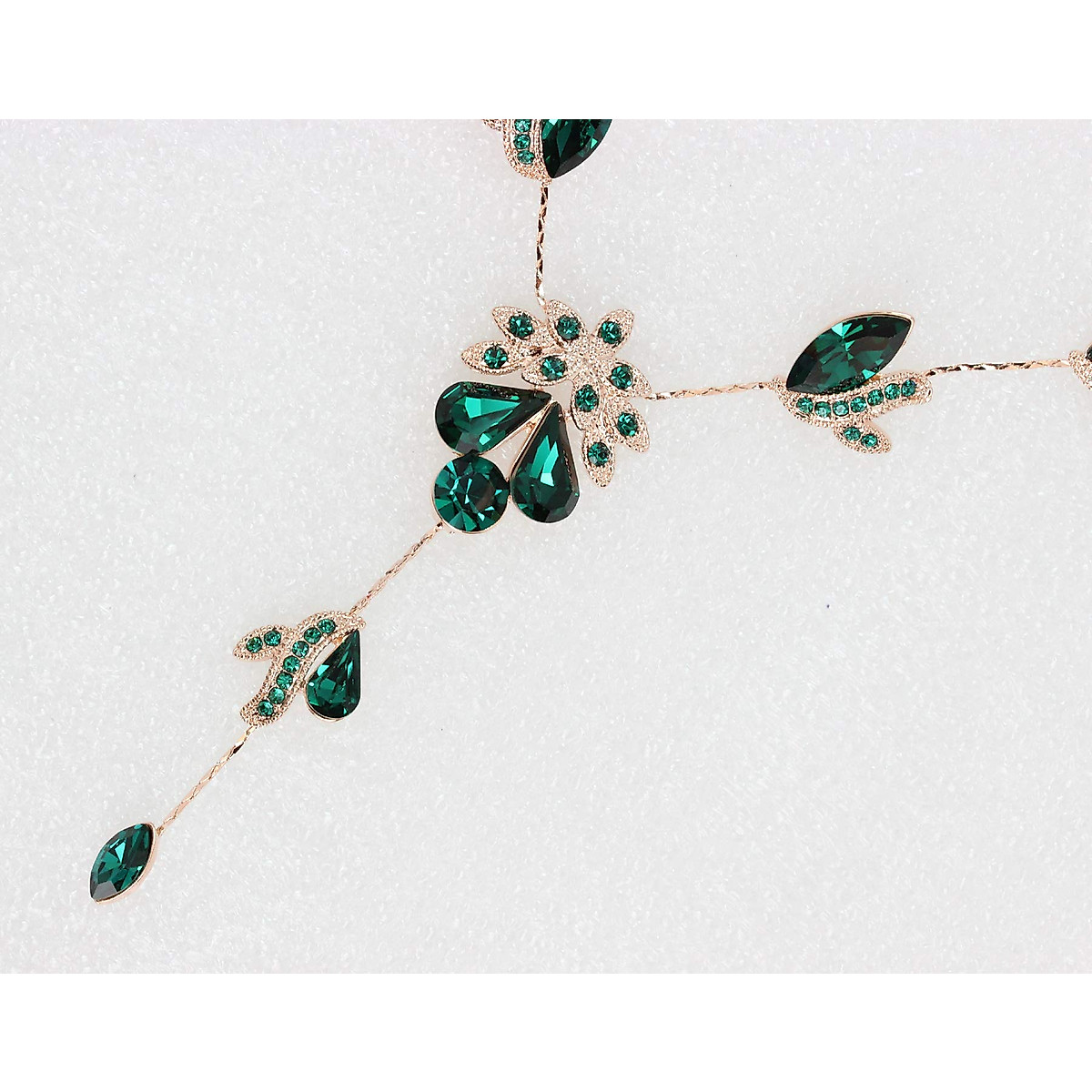 Faship Gorgeous Green Crystal Necklace Earrings Set Wedding Party - Green/Rose Gold Plated