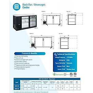 Elite Kitchen Supply Commercial Beer Back Bar Cooler Refrigerator, ETL NSF 2 Glass Door Bottle Display Fridge Cooler Merchandiser, LED Lighting, 60" W 15.8 cu.ft. Black CBB60H