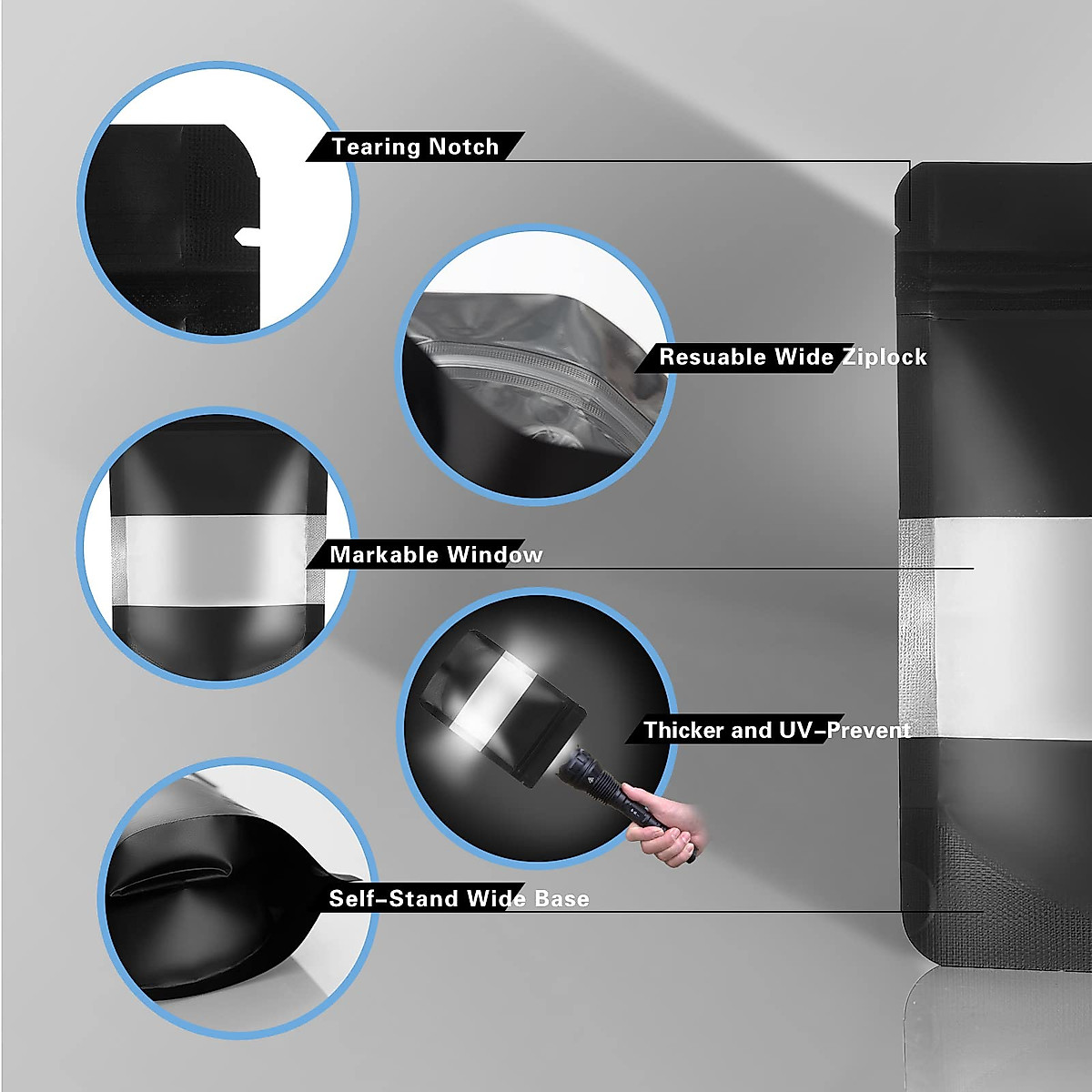 100 pcs 3.5 Mylar Bags for Food Storage, Heat Sealable Baggies Edible Packaging, Matte Resealable Foil Ziplock Pouch with Window, Perfect for Runtz, Cookies, Tea,Jewerly, Wax Melts Small Business Needs