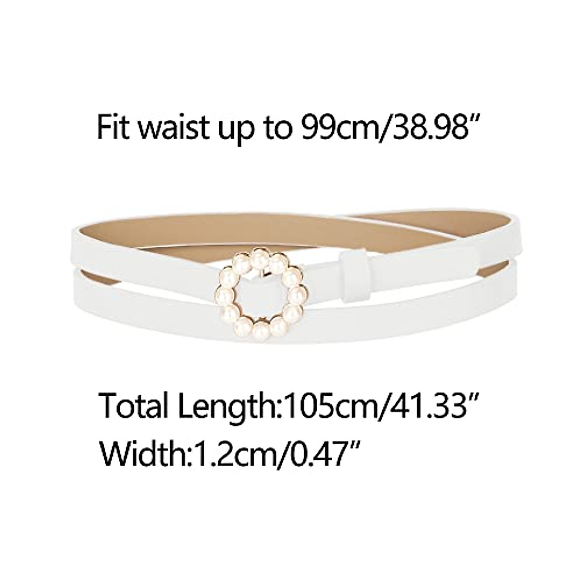Allegra K Womens Plus Size Waist Belts Pearl Narrow Leather Adjustable Belt for Jeans Dresses Pants 105cm/41.33" White
