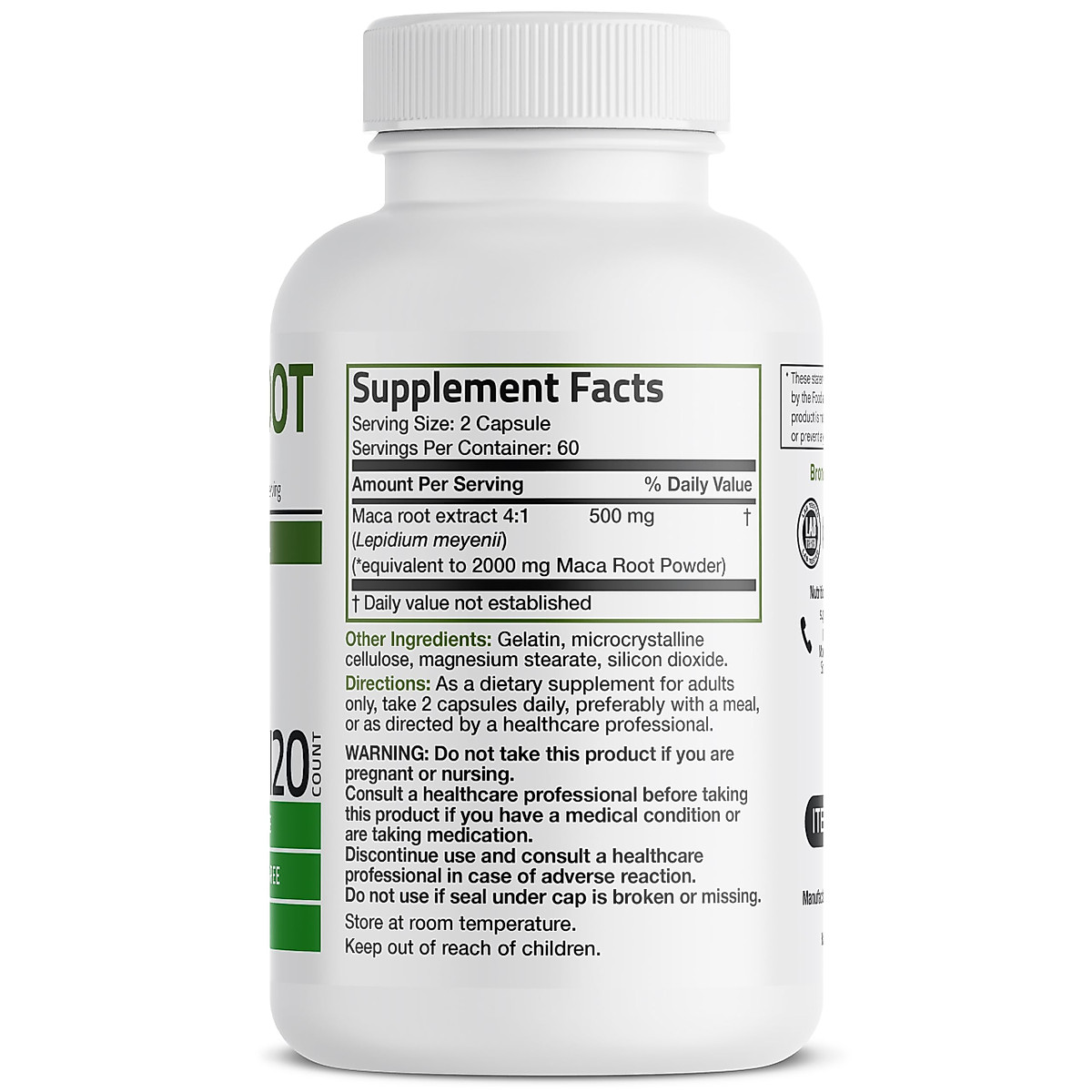 Bronson Maca Root (from 500mg 4:1 Extract Equivalent to 2000mg per Serving), Lepidium Meyenii - Non-GMO, 120 Vegetarian Capsules