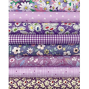 aufodata 8 Pieces 19.6" x 19.6" (50cm x 50cm) Cotton Fabric Squares Quilting Patchwork Floral Pattern Precut Fabric for DIY Quilting Sewing Crafting Artcraft (Purple)