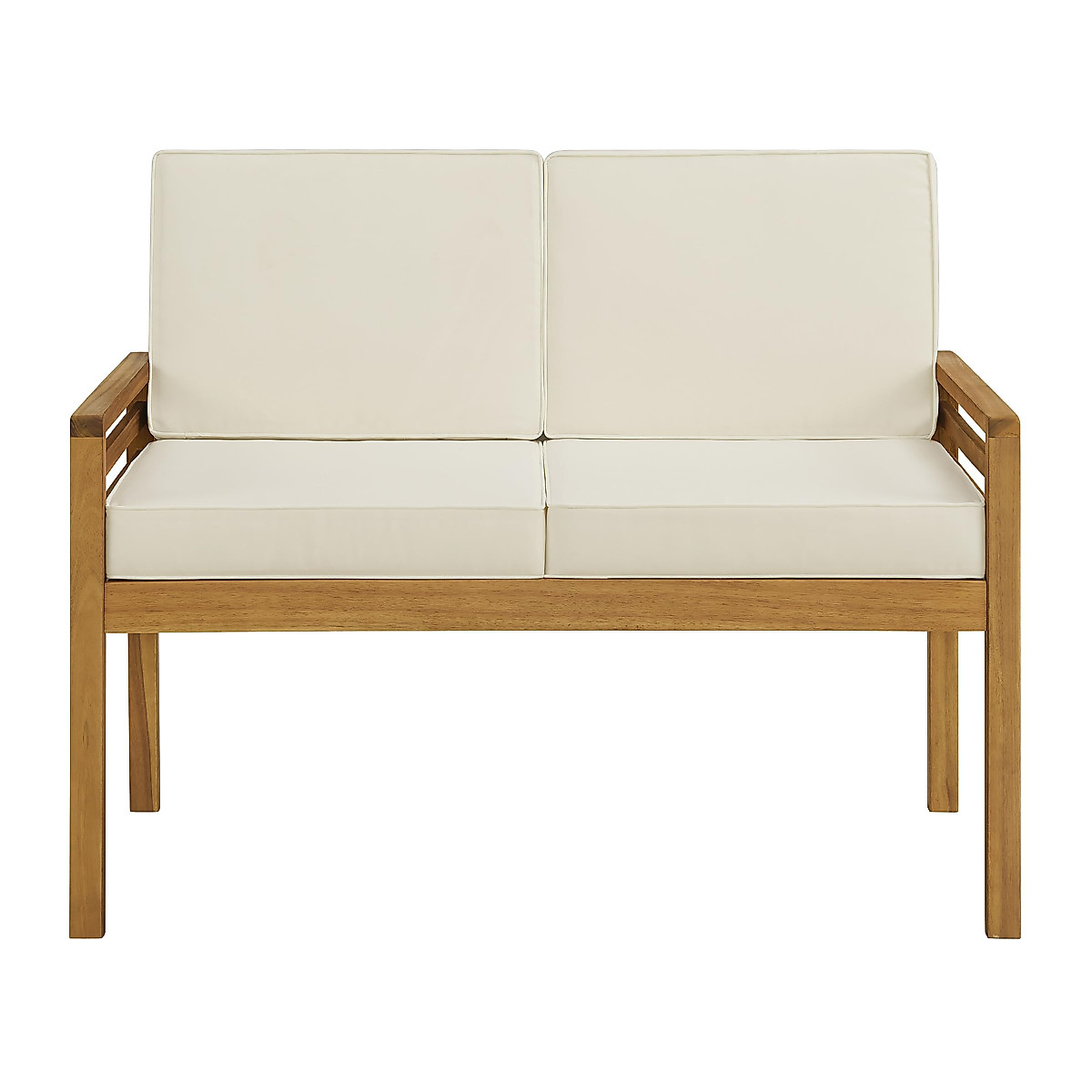 Alaterre Furniture Okemo Couch Outdoor Seating, Natural Wood/Cream Cushions