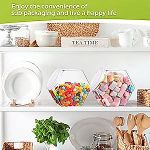 Hoolerry 16 Pcs Hexagon Plastic Candy Jars with Lids 30oz Canister Container Jar Bucket for Candy Buffet Cookies Snacks Gifts and Storage Countertop Display