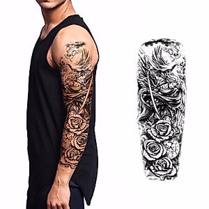 19Pcs Wolf Scorpion Full Arm Half Sleeve Fake Temporary Tattoo Sticker For Man