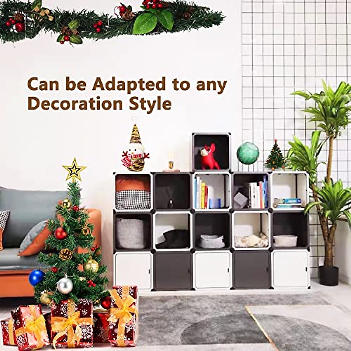 Wooden Cube Storage Organizer, 4-Cube Storage with Door, Sturdy and Durable Cube Bookshelf, Cube Shelf, with Anti-Toppling Device, Easy to Assemble, an Idea for Kitchen, Living Room, Bedroom