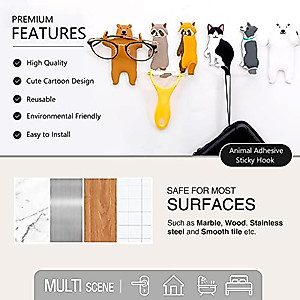 YISTOS Cute Animal Decorative Wall Hooks ,Kids Adhesive,Adhesive Shower Towel Hooks for Bathrooms Wall Mounted,Hat Key Hooks Decorative for Wall, Small Keychain Hook(3Pcs Cat,3 Pcs Dog), White