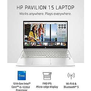 HP Pavilion 15.6" 1080p Touchscreen Business Laptop - 10-core 12th Gen Intel Core i5-1235U - Windows 11 PRO - Intel® Iris® Xe Graphics - w/HDMI Cable (16GB RAM | 512GB PCIe SSD)