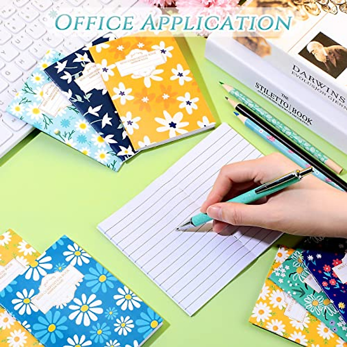 Geelin 56 Pcs Mini Notebooks for Kids Small Composition Books Bulk Assorted Mini School Supplies Small Pocket Notepad for Students Kids, 8 Styles (Floral Style)