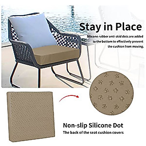 Easy-Going Waterproof Patio Cushion Covers 24x22x4 inch 2 Pack Replacement Non-Slip Outdoor Seat Cushion Slipcover with Zipper. ONLY Covers. Camel