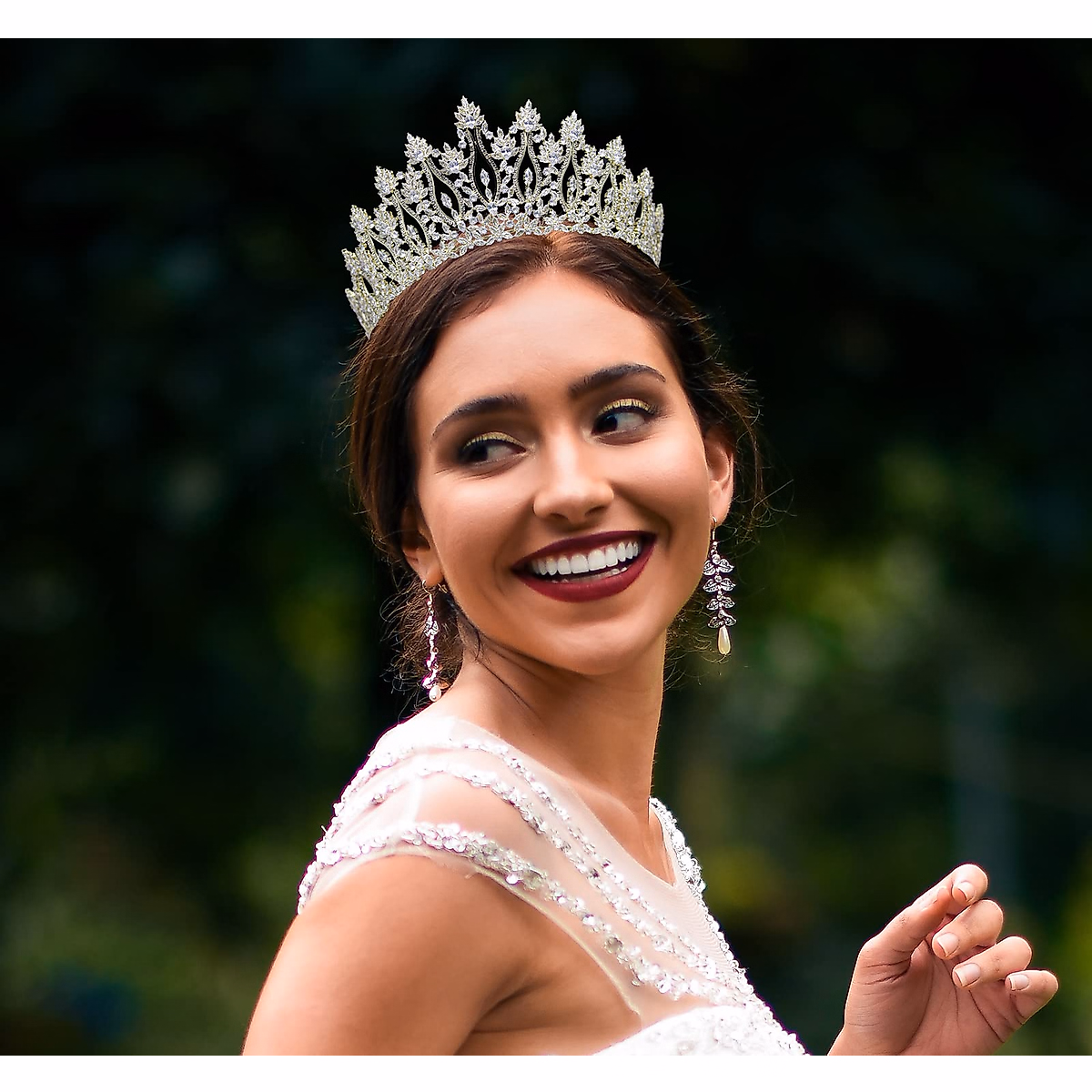 QXMYOO Luxury Wedding Tiaras for Bride Cubic Zirconia Big Tall Crown Quinceanera Crystal Headband for Women CZ Pageant Birthday Prom Party Headpiece Bridal Hair Accessories Silver (Silver)