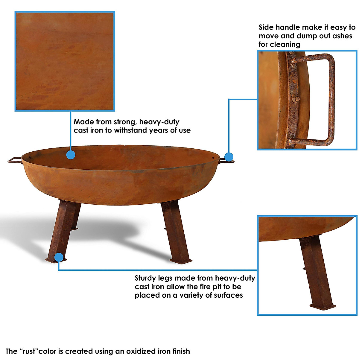 Sunnydaze 24-Inch Cast Iron Heavy-Duty Fire Pit for Outside - Wood-Burning Outdoor Fire Pit Bowl with Handles - Oxidized Finish