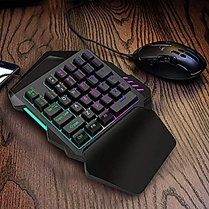 ciciglow One Handed Gaming Keyboard, RGB Backlit 35 Keys Membrane Keypad with FN Keys, Mini Ergonomic Gaming Controller for PC Gamer