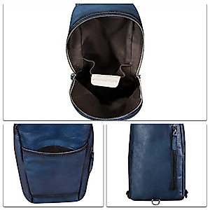FEIGITOR Genuine Leather Sling Bag Handmade Retro Crossbody Sling Backpack Purse Chest Shoulder Hiking Daypack Fanny Pack (Blue)