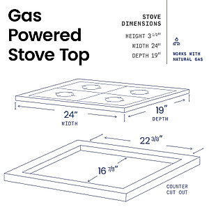 ABBA 24" Gas Cooktop with 4 Burners - Stainless-Steel Table Top with SABAF Aluminum Burners And Porcelain Surface, Home Improvement Essentials, Anti Spill & Easy to Clean, 24" x 3.5" x 19"