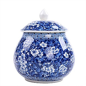 HUANG Ancient Chinese Style Creative Blue and White Ceramic Jar with Lid