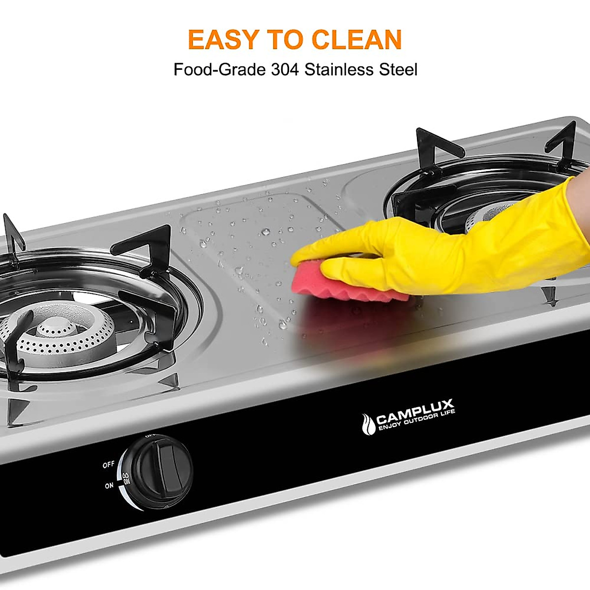 Camplux Camping Stove 2 Burners 19,600 BTU, Stainless Steel Gas Stove with Auto Ignition