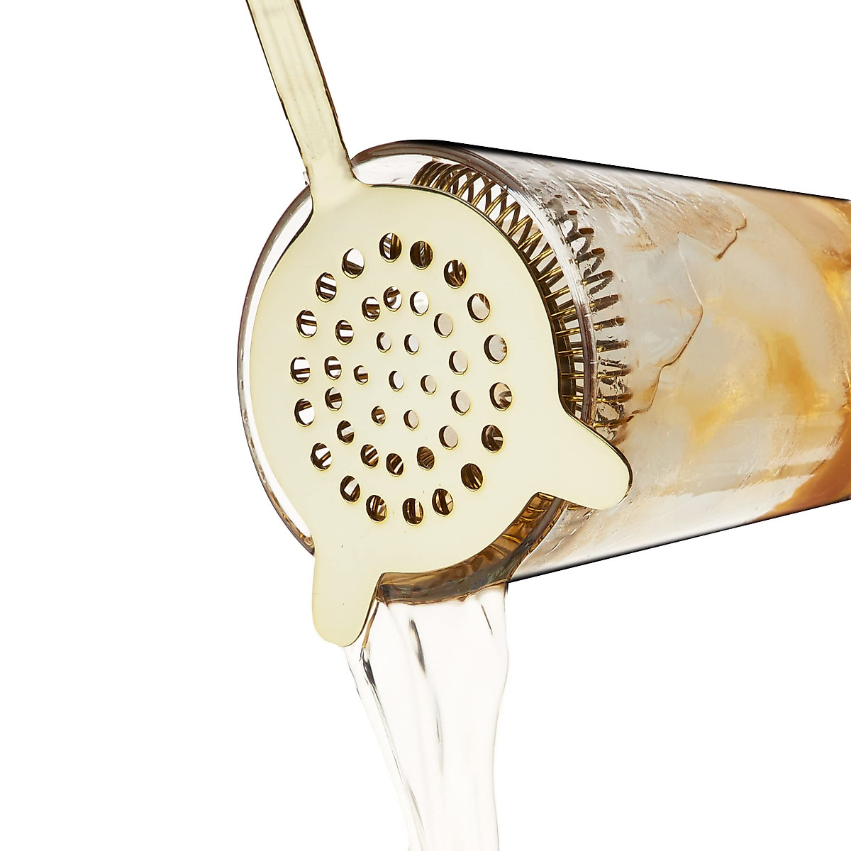 Twine Gold Barware Set, Hawthorne Strainer, Citrus Knife, Ice Tongs, Double Jigger, Marble Stand, Stainless Steel with Gold Finish, Set of 4