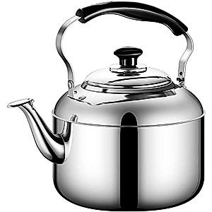 Food Grade Stainless Steel Tea Kettle Stove Top Whistling Silver Teapot,Large Capacity,Gas Electric Applicable (Size : 4L)
