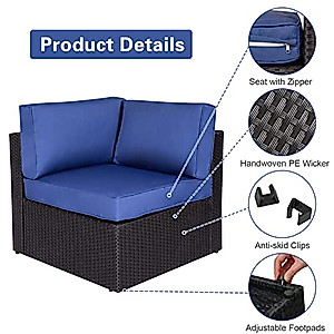 Kinsunny Wicker Loveseats Patio Sectional Corner Sofa Rattan Outdoor Thick Sofa Set