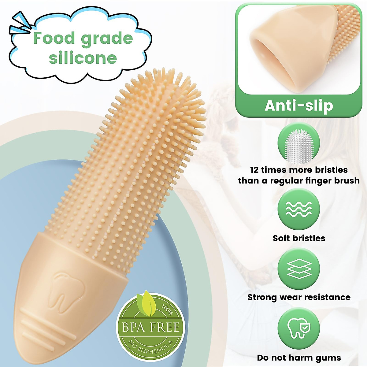 Dog Toothbrush, 4 Pack Dog Tooth Brush, 360° Cleaning Finger Toothbrush for Dogs, Food Grade Silicone Dog Finger Toothbrush Fits Most Fingers, Toothbrush for Dogs & Cats Dental Care