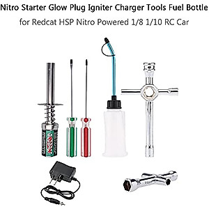 Globact RC Nitro Starter Glow Plug Igniter Charger Tools Fuel Bottle Combo for Redcat HSP Nitro Powered 1/8 1/10 RC Car