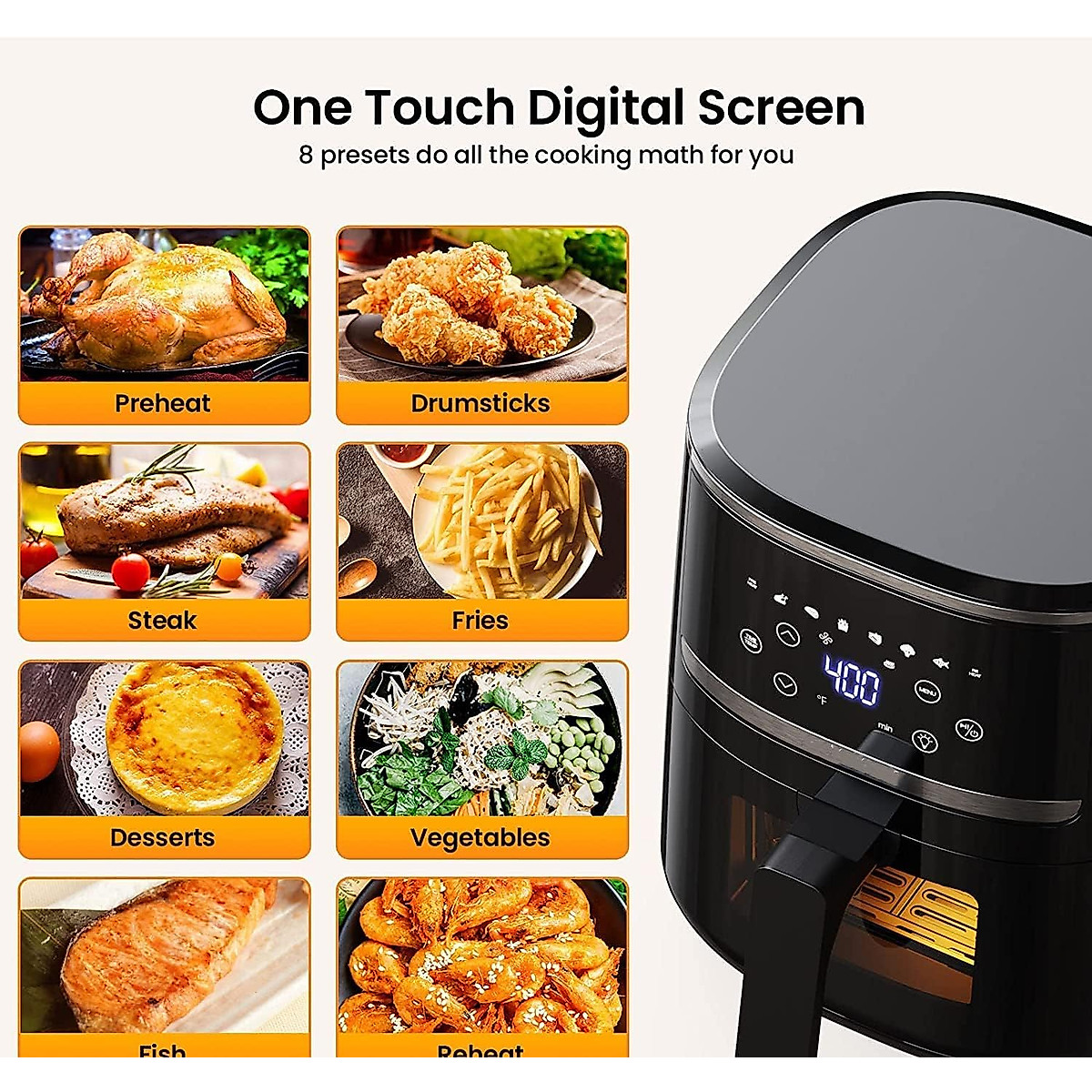 Adoolla 5.0 Qt Air Fryer Oven, Nonstick Cooker with Recipes, Oil Free, Electric Hot Air Fryer, Black