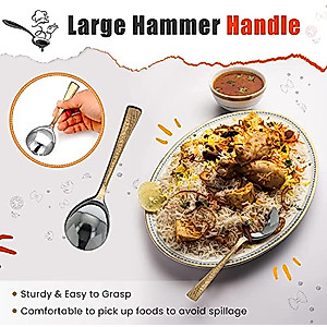 VAKRATUNDA KITCHENWARES Set of 4 Serving Spoon with Hammer Copper Handle, Spoons for Dinnerware Serve ware, Non-Slip Serving Tools for Modern Kitchen, Serving Spoons for Home, 8”