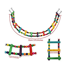 DS. DISTINCTIVE STYLE Bird Ladder Toys Coloured Flexible Parrot Swing Bridge Wooden Cockatiel Cage Hanging Climbing Ladder (27.6 in (12 Steps))