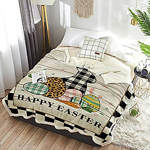 Easter Buffalo Bunny Throw Blanket for Couch,Leopard Egg Fuzzy Fluffy Super Soft Furry Plush,Black Check Farm Plank Comfy Thick Sherpa Throws and Blankets for Sofa Bed Decor