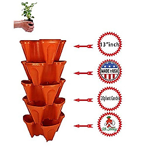 Large 64 Quart Stackable Planter 5-Pack - Grow More in Less Space - Plant Pots and Stack - DIY Vertical Gardening System - for Growing Veggies, Herbs, Garden Greens, Starwberries (Terracotta)