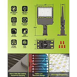 AULACE Parking Lot Light 240W/220W/200W Selectable, 38400LM (160LM/W) LED Parking Lot Light, 5000K LED Shoebox Light Dusk to Dawn Photocell, IP65 Street Light, Adjustable Arm & Slip Fitter in 1 Mount