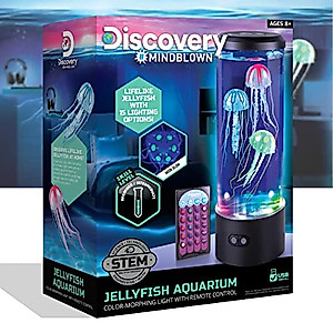 Discovery #Mindblown Jellyfish Aquarium Color-Morphing Lamp with 15 Light Options and Remote Control, Educational Biology Themed Bedroom Light for Kids & Adults Ages 8 and Up