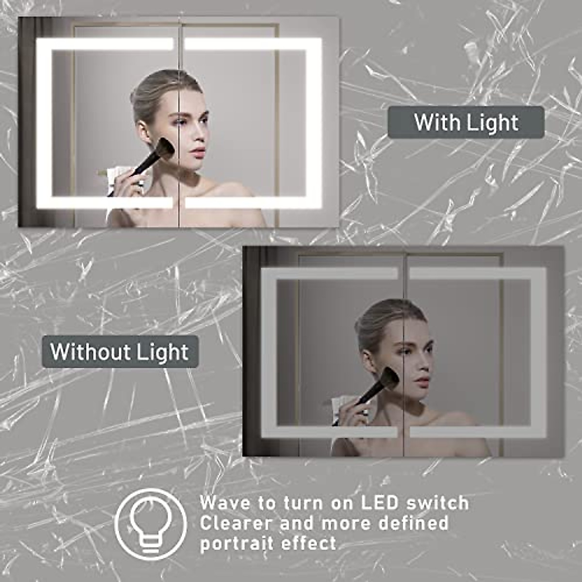 MIRPLUS 36 X 24 inch Medicine Cabinet with Mirror-Lights Surface Mount Bathroom Mirror Cabinet Wall Mounted Lighted Bathroom Medicine Cabinets Inductive Switch Adjustable Shelves (Double Doors)…