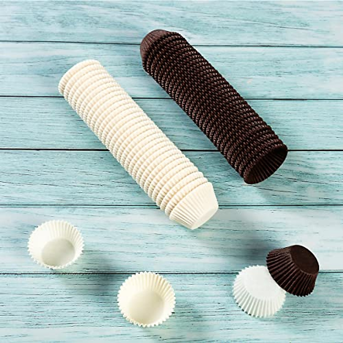 1200 Pieces Mini Paper Cupcake Liners 1.25 inches Baking Cups Wrapper Muffin Paper Cups for Holiday, Baby Shower, Birthday Party, Weddings (1.25 inch, White, Brown)