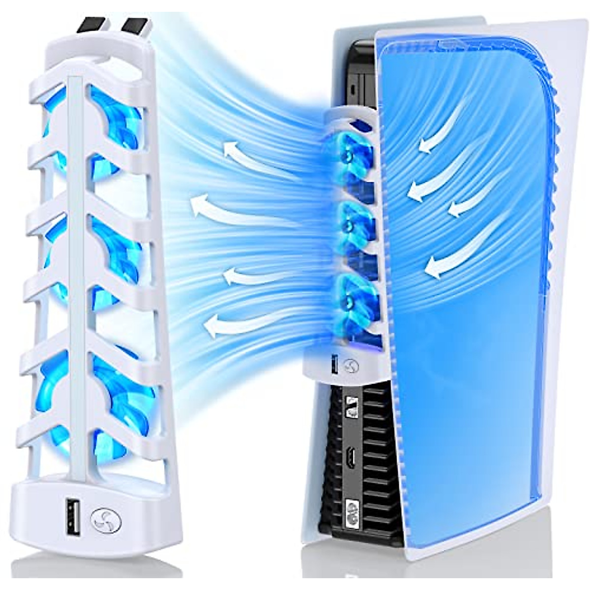 EXTREMECOOL PS5 Cooling Fan, PS5 Accessories PS5 Cooler with 3 High-Speed Cooling Fans (5000RPM) and Cool LED Light, PS5 Fan Cooling Fan Come with USB Port for Sony PS5 Digital/Disc Edition