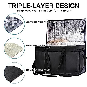 CIVJET Insulated Food/Pizza Delivery Bag with Adjustable Shoulder Strap, XXX-Large Commercial Food Warmer for Uber Eats/Doordash, Insulated Grocery Reusable Shopping Bags with Zippered Top, Insulated Cooler Bags, Black