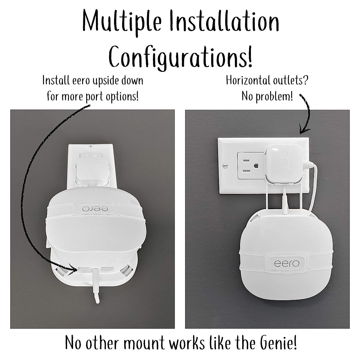 The Eero Genie for eero 6, 6+, and Mesh Wi-Fi: Wall Mount Outlet Holder Stand | Lowest Profile | Open Access | Multiple Install Options | Horizontal Outlets | Design Winner! (1-Pack)