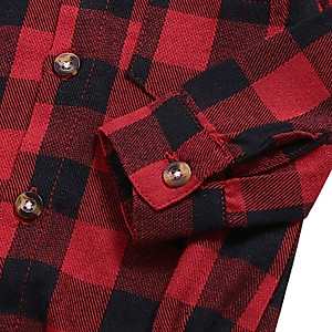 ROMPERINBOX Infant Flannel Buffalo Plaid Baby Shirt Short Long Sleeve Button Down Cardigan Boy Girl Outfit Bodysuit (Black Red Plaid Long Sleeve Shirt, 18-24 Months)