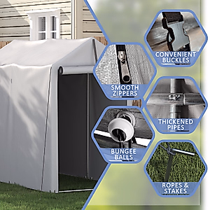 Greesum Outdoor Storage Shed 3 x 6 ft Canopy Portable Shelter Heavy Duty Carport with Roll-up Zipper Door for Bike, Motorcycle, Garden Storage, Waterproof and UV Resistant, Silver