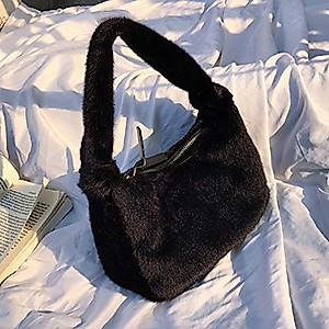 TENDYCOCO Top Handle Satchel Tote Purse with Zipper Fuzzy Handbag Faux Fur Purse for Women