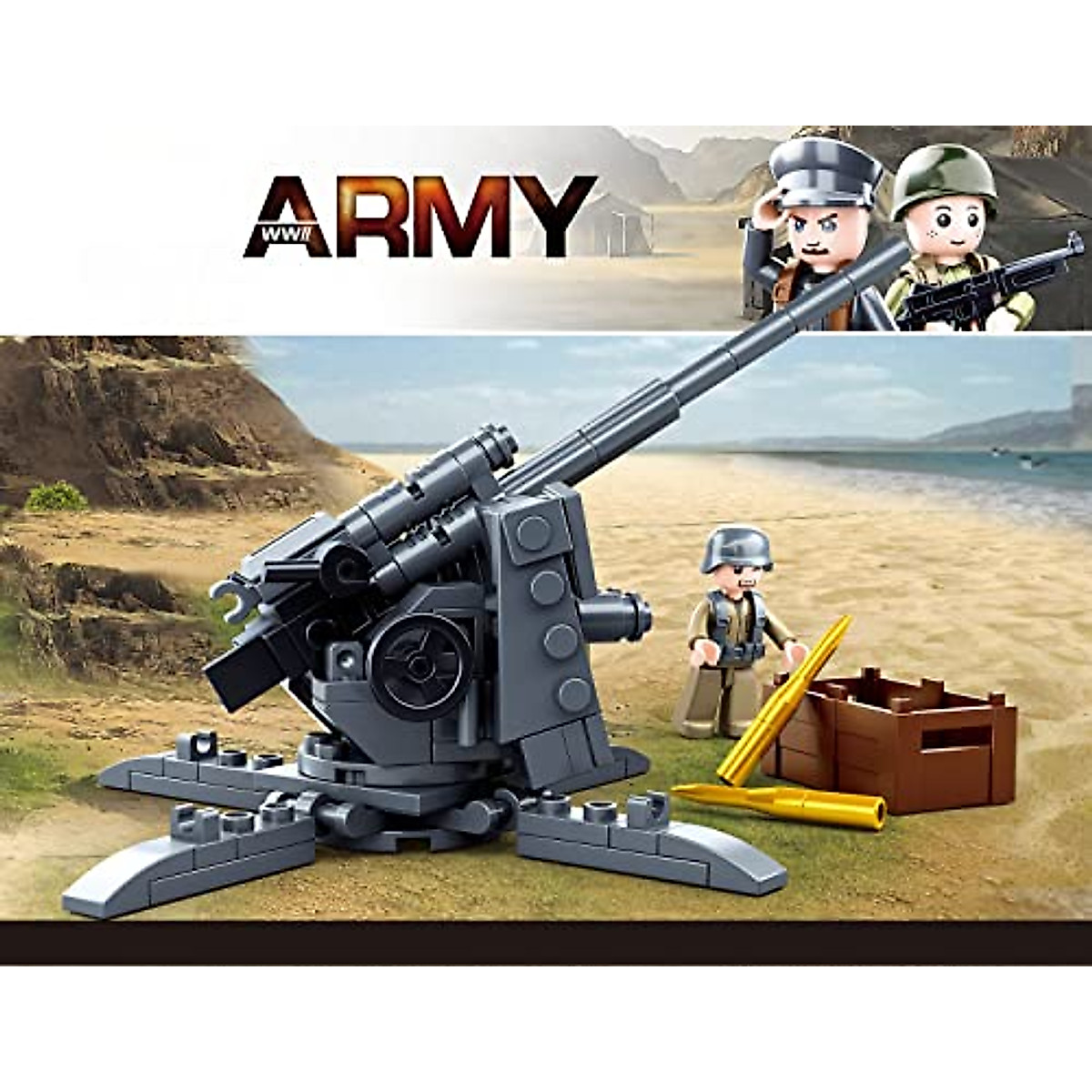 hhohio Hunter Tank Destroyer, Military Brick WW2 Flak Anti-Tank Gun Sets, Army World War 2 Toys Building Block with 3 Soldiers Figures (459 Pieces)