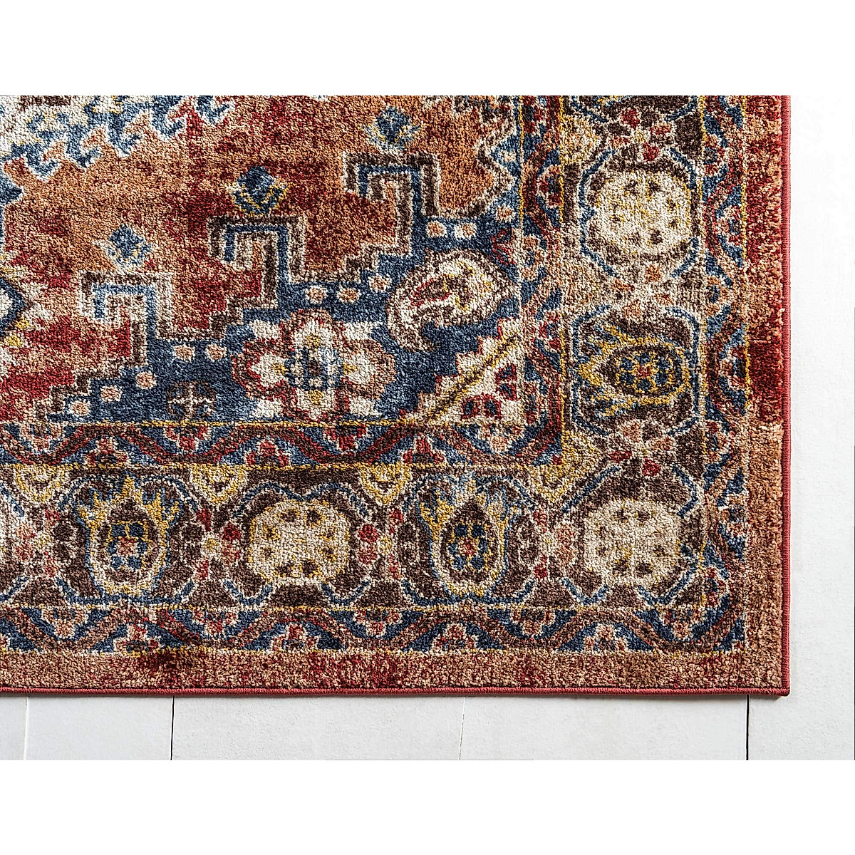 Unique Loom Utopia Collection Area Rug - Larissa (7'Square, Terracotta/ Blue)