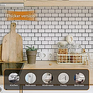 WOWSTAR Thicker Peel and Stick Tiles Backsplash, 12"x12" Subway Tiles, White with Black Grout ( 10-Sheet)