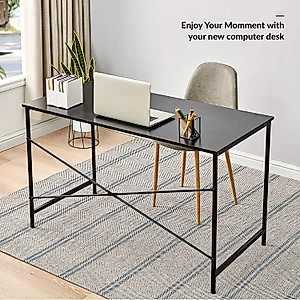 Coavas 47 inch Computer Desk Large Study Desk Simple Writing Table Workstation for Home, Black Wood Tabletop with Black Frame