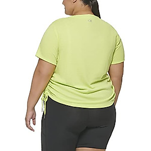 Calvin Klein Performance Women Plus Size Active Textured Pique Mesh Adjustable Side Ruching Top, Lime Fizz, 2X