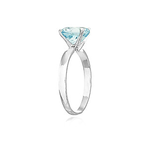 Sterling Silver Blue Topaz 8mm Round Solitaire Bridal Engagement Ring, Size 9