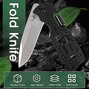 Folding Pocket Knife Multifunction Pocketknife with Clip,3.4-Inch 8Cr13MoV Stainless Steel Blade, Filled Nylon Handle, 1/4-Inch Hex Drive, 2 Flathead Bits and 2 Crosshead Bits for Outdoor, Camping, Hunting Men's Gift