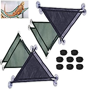 Lucky Interests 8 pcs Reptile Hammock Lounger, Lizard Hammock with Strong Suction Cup Triangle Bearded Dragon Lounger for Iguanas Geckos Lizards Anoles Snakes with 8 Reptile Food Bowl (Green, Black)
